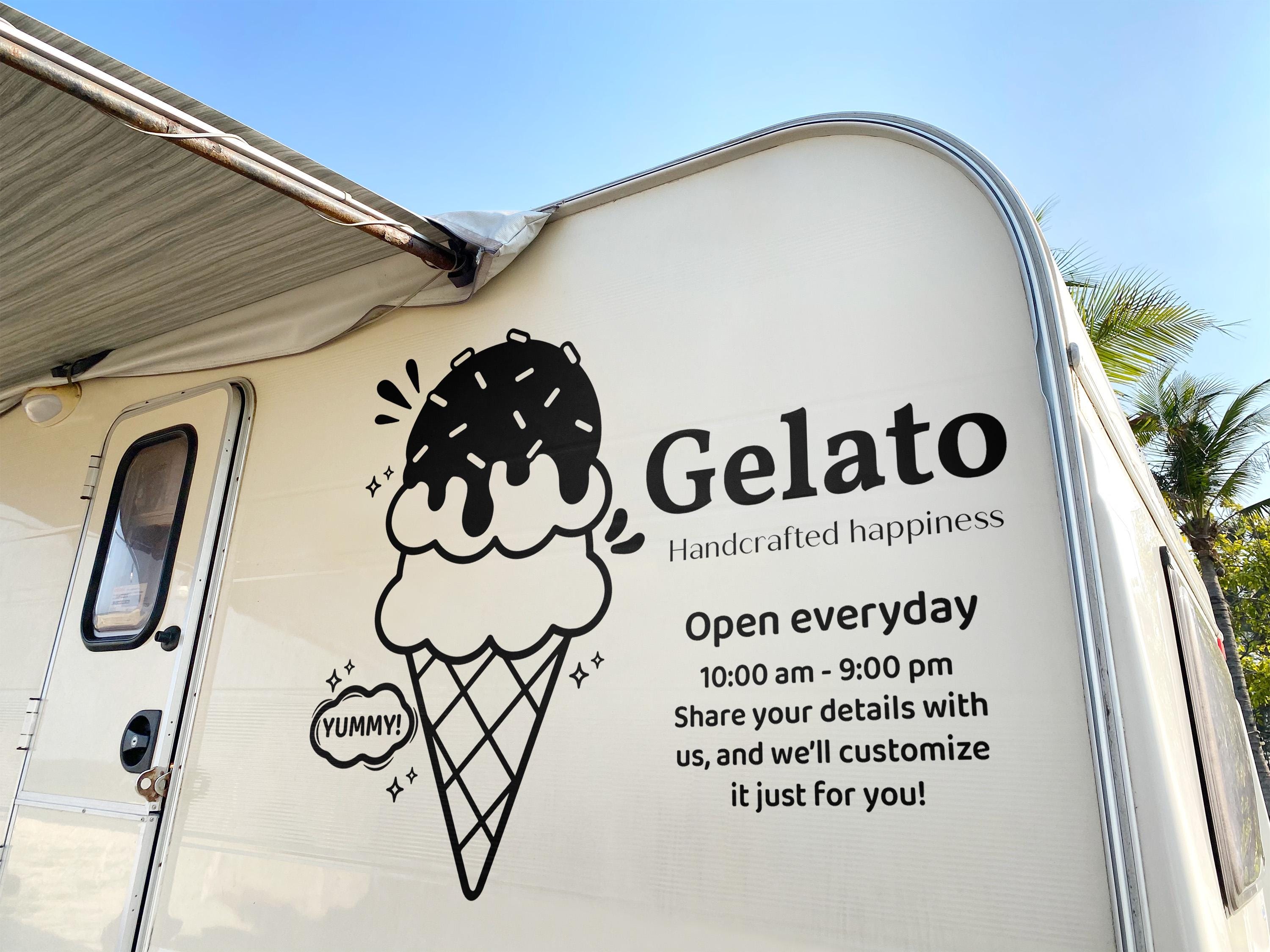 Custom Ice Cream Gelato Business Logo Decal for Window Wall Display ...