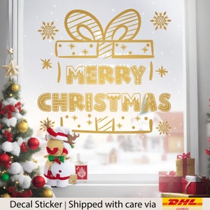 Christmas Present Gift Box Window Decoration Sticker, Merry Christmas ...