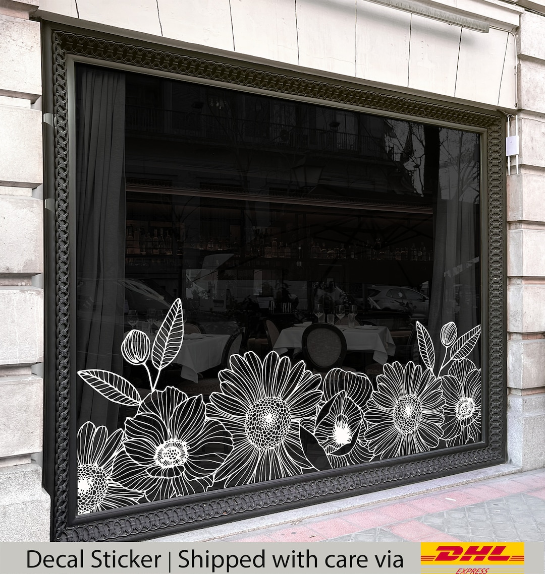 Sunflower and Botanic Wild Flower Outline for Top Bottom Window Wall ...