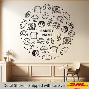 Bakery Pastry Vinyl Decal Business Logo | Bread Croissant Customise ...