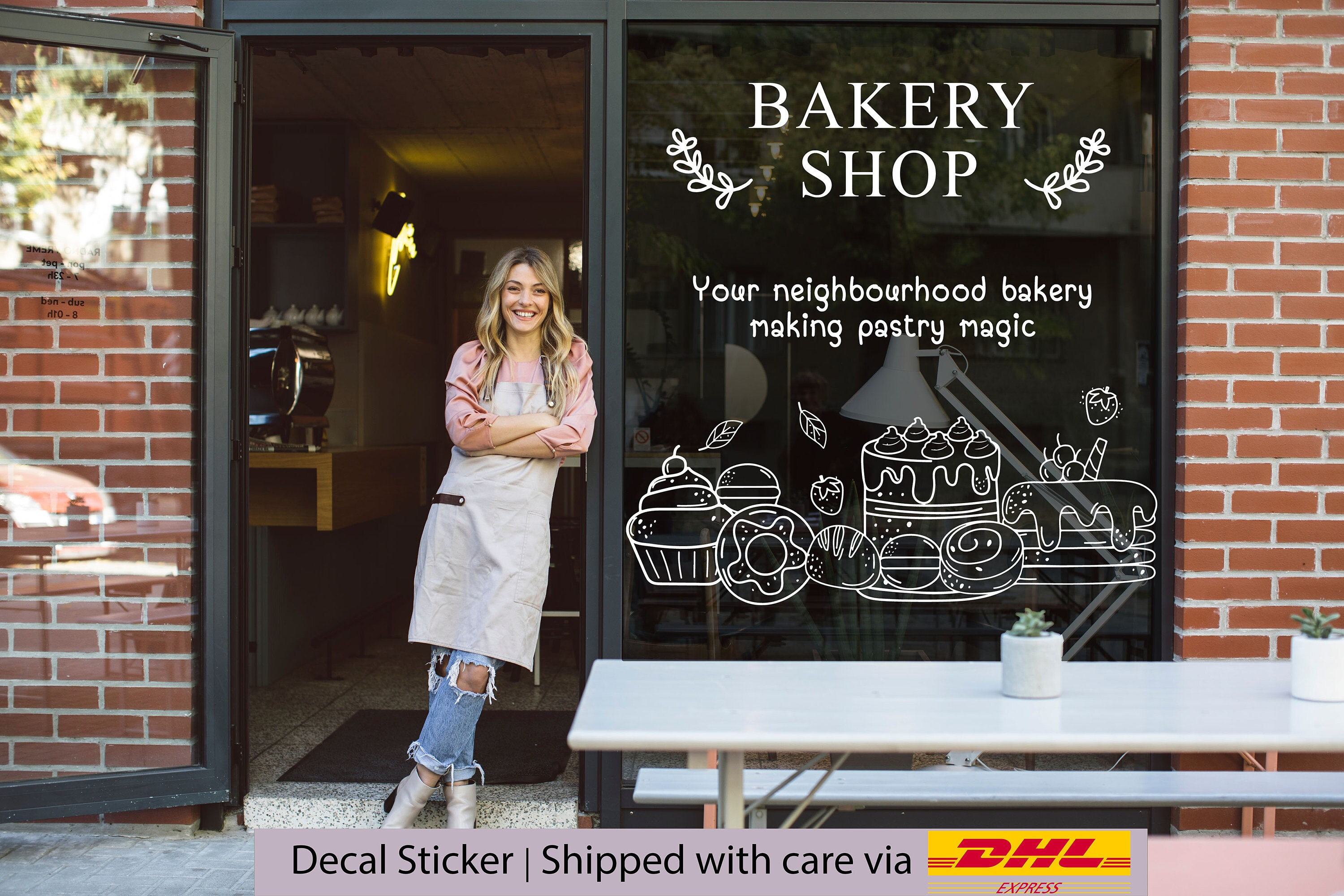 Bakery Pastry Vinyl Decal Business Logo | Bread Croissant Customise ...