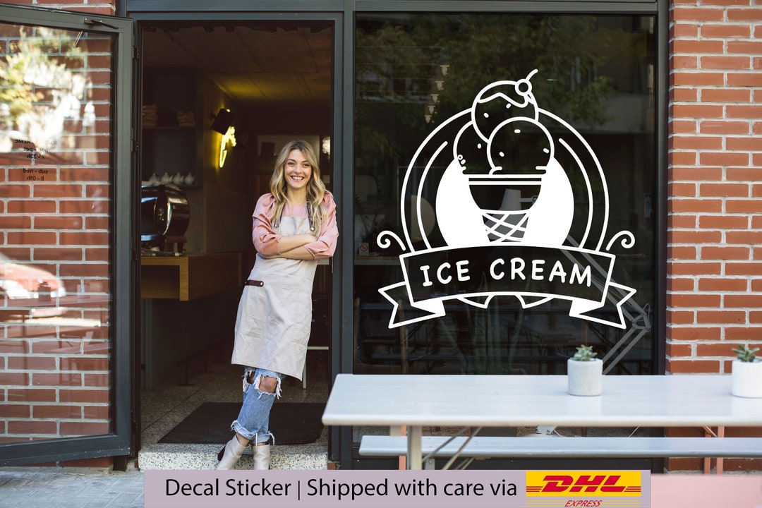 Sweet Ice-cream Logo Vinyl Outdoor Decal Design for Cafe Window and ...