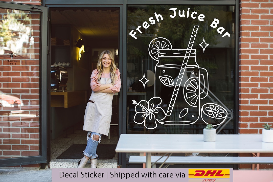 Fresh Juice Bar Decal Cafe Decor, Simple Beverage Drink Vinyl Sticker ...