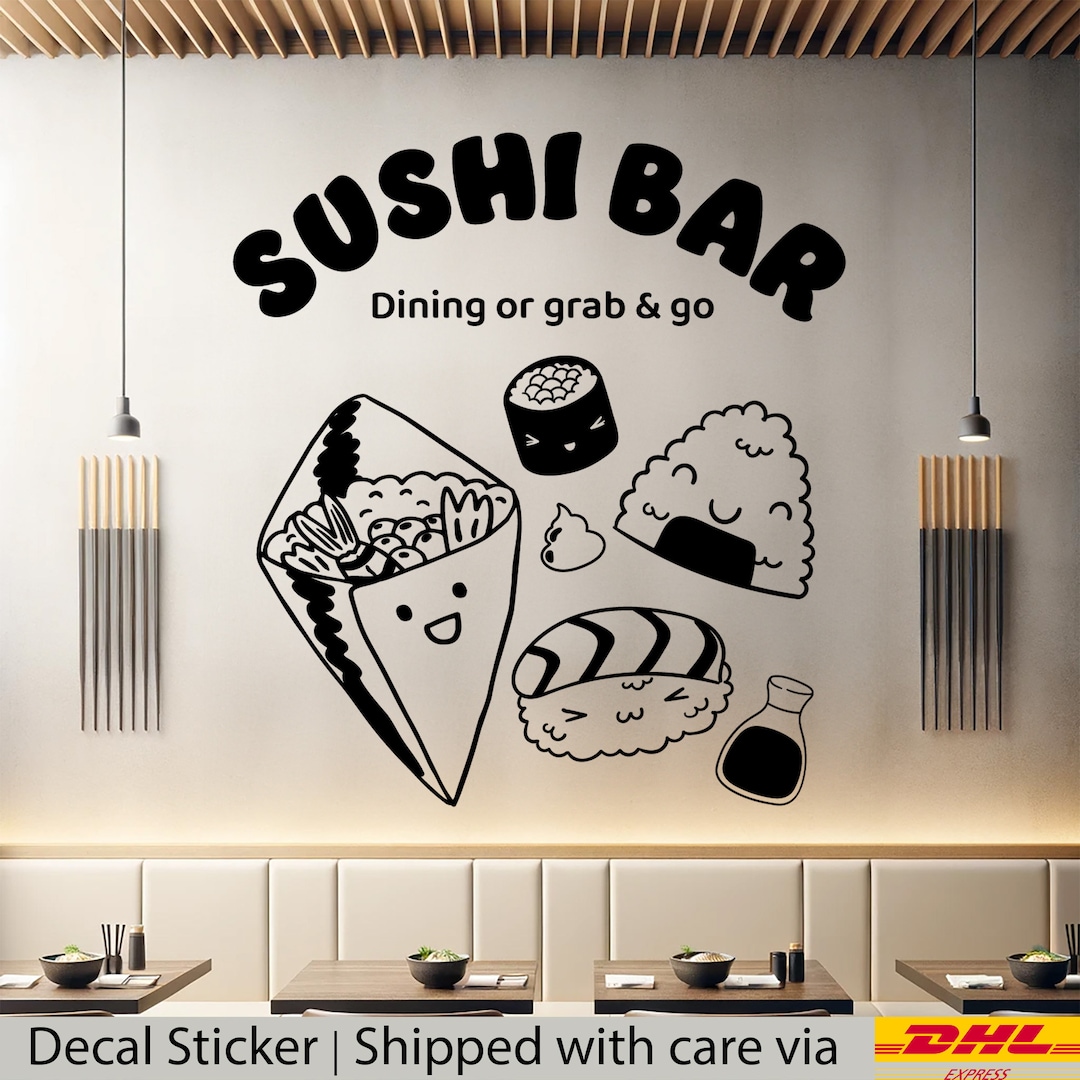 Sushi Restaurant & Bar Vinyl Decal - Perfect Window and Wall Decor for ...