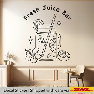 Fresh Juice Bar Decal Cafe Decor, Simple Beverage Drink Vinyl Sticker ...