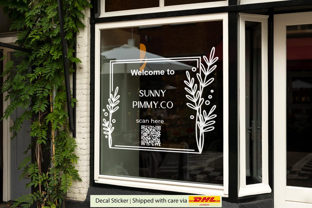 Customizable Business Decal - Modern Leaf Frame Vinyl Sticker ...