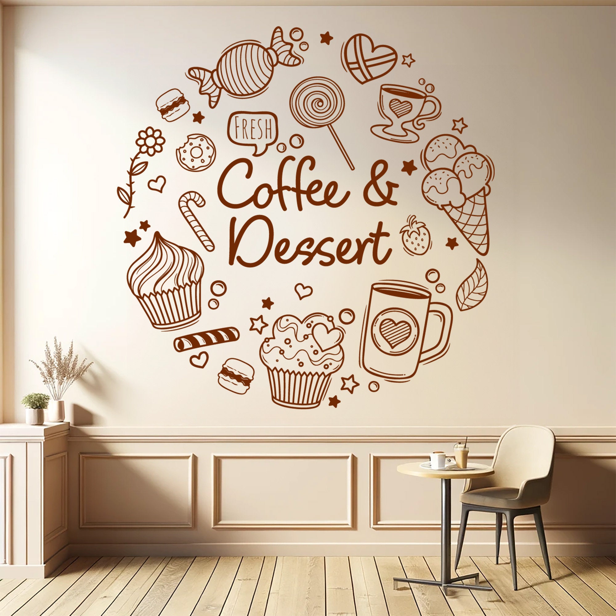 Doodle Style Coffee and Dessert Vinyl Sticker Decal for Wall and Window ...