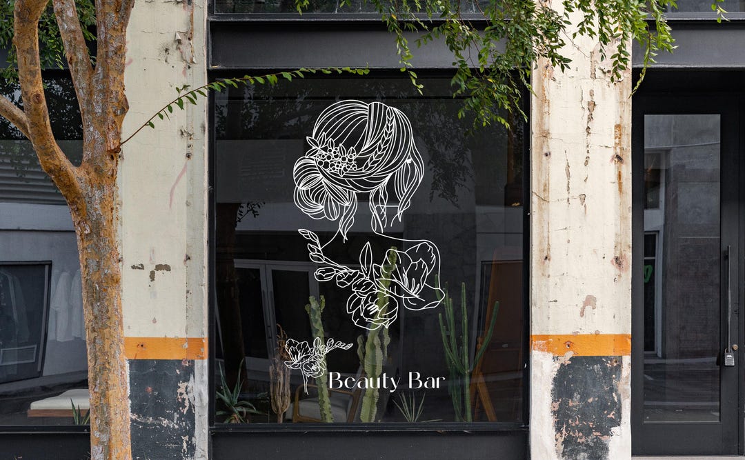 Floral Woman Line Art Decal: Beauty Salon Window Display - Etsy