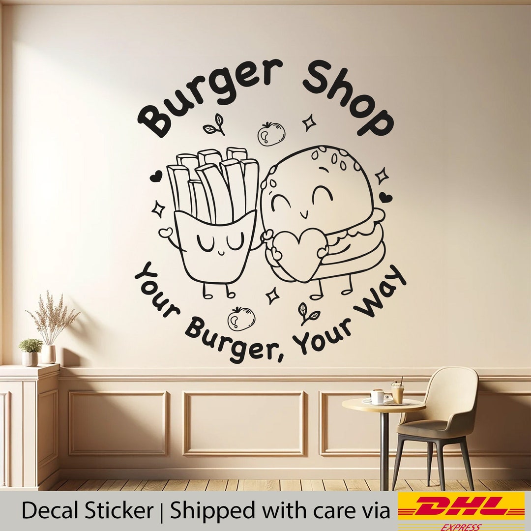 Cute Burger Fried Mascot Decal Sticker Decor - Premium Vinyl Decal for ...