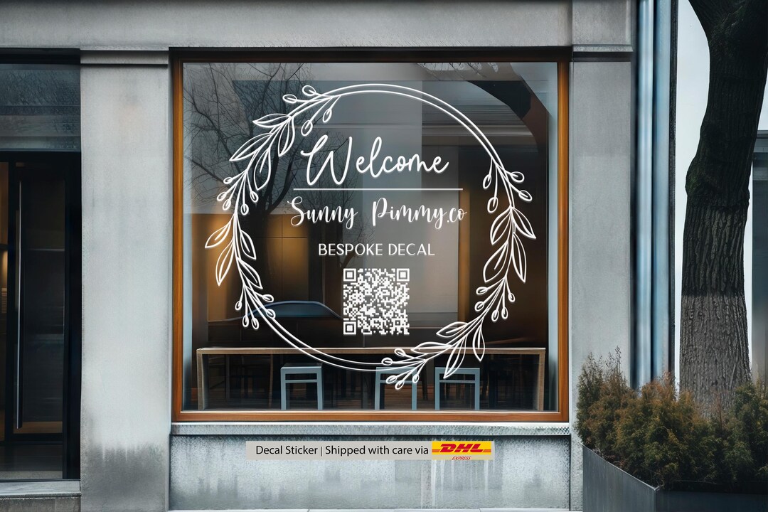 Customised Text Round Leaves Wreath Window Decor Vinyl Decals, Glass ...