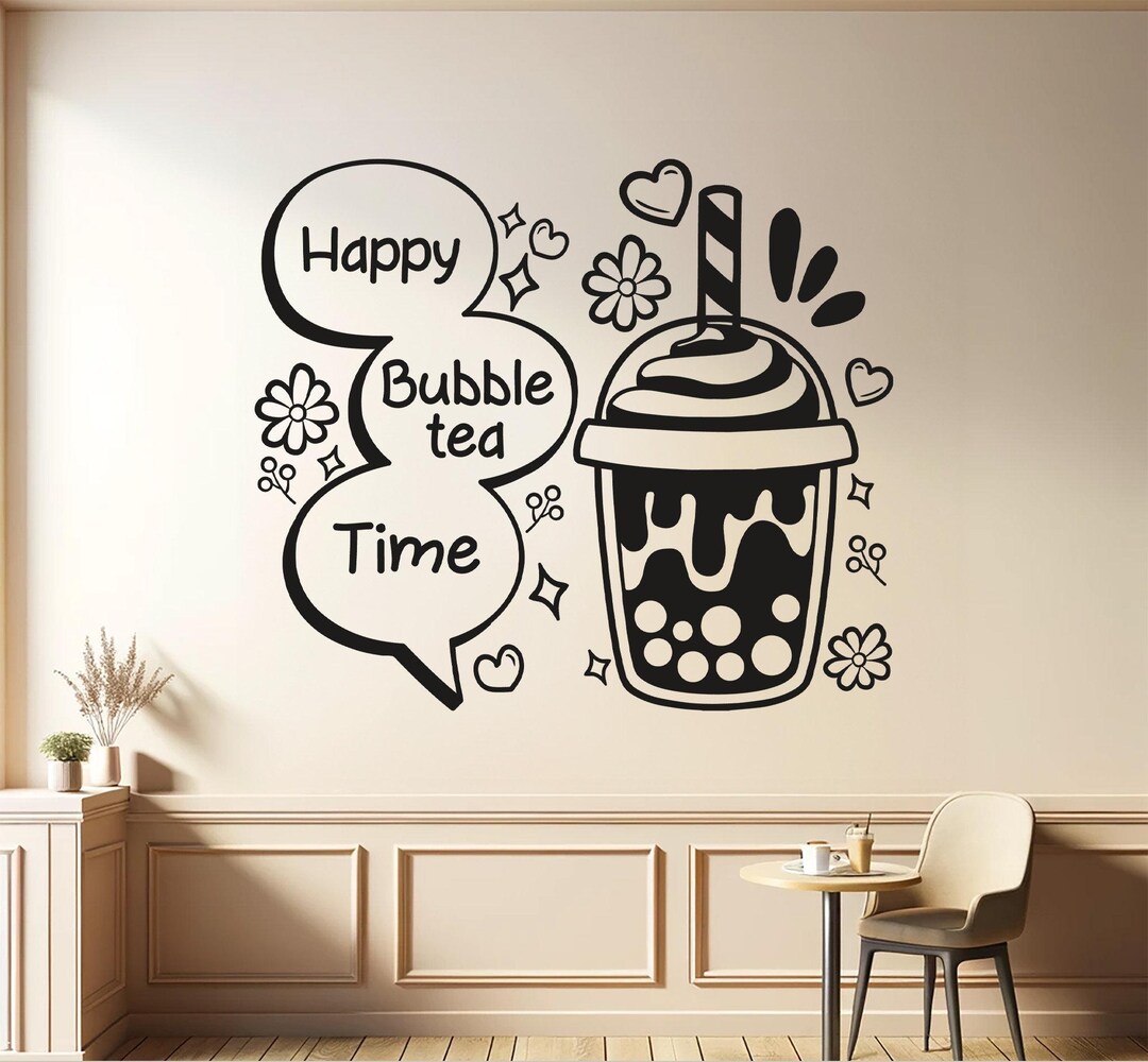 Small Size & Affordable "happy Bubble Tea Time" Decal – Boba Shop ...