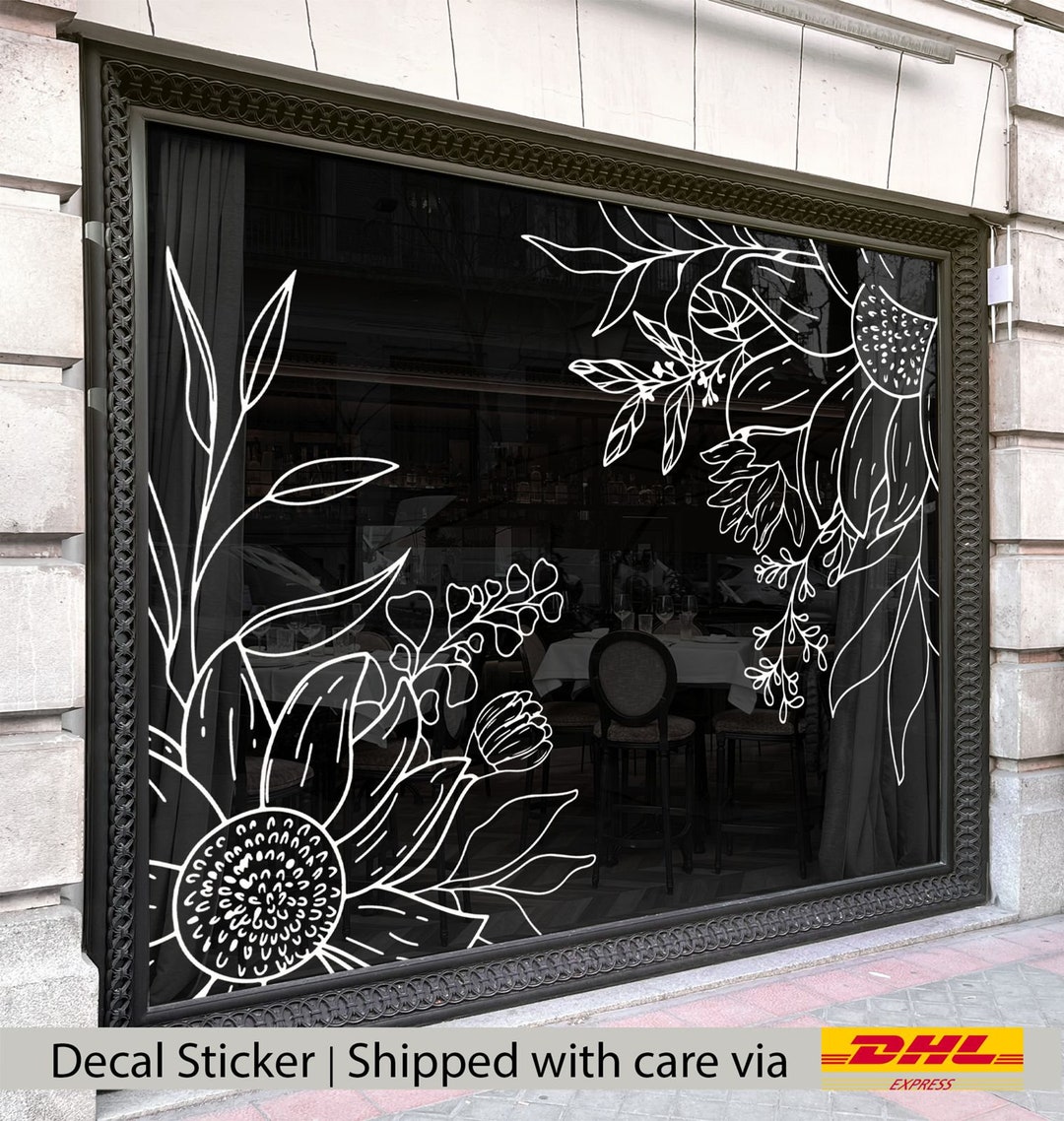 Sunflower Decals, Flower Wreath Decal for Shop Window Display ...