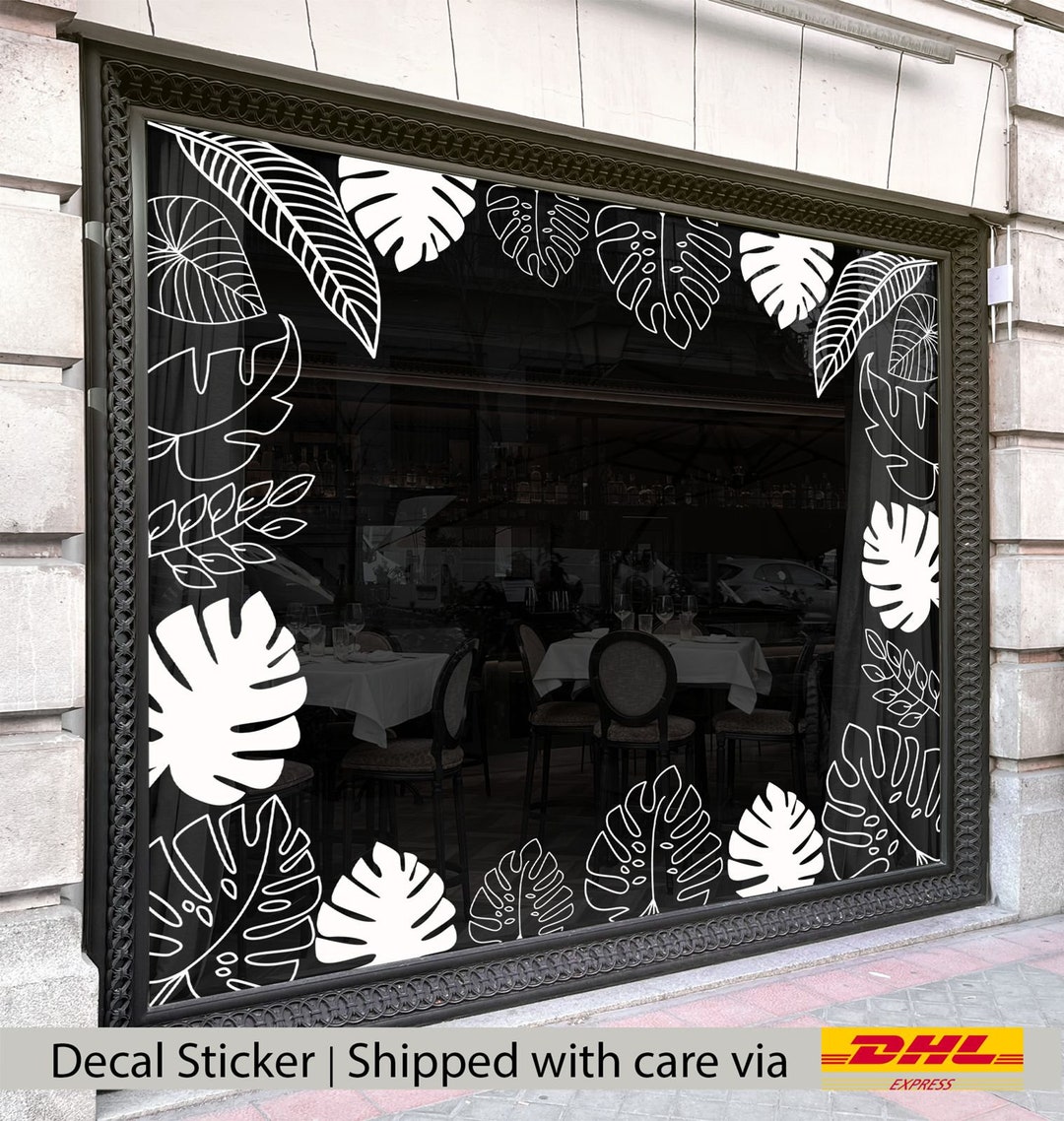 Monstera Leaf Decal for Shop Window, Leafs Sticker Frame for Window ...
