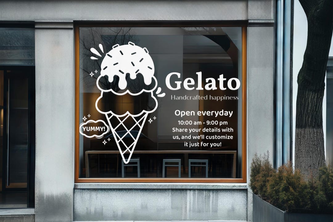 Custom Ice Cream Gelato Business Logo Decal for Window Wall Display ...