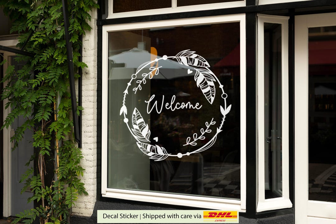 Boho Feather Circle Vinyl Decal - Customizable Text & QR Code - Elegant ...