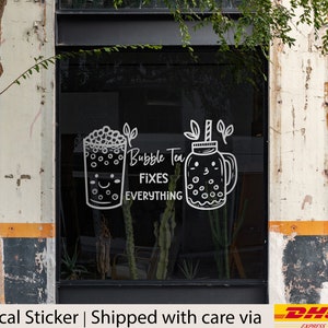 Cute Bubble Tea Quote Window and Wall Vinyl Decal for Store Decor ...