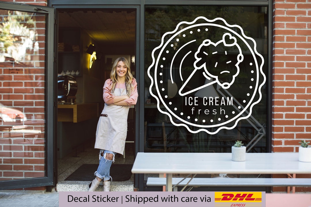 Personalised Text Ice Cream Shop on Window and Wall for Business ...