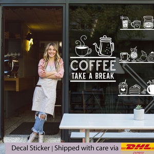 Coffee-themed Vinyl Window Art - Quirky Café Icons Sticker Set, Home ...