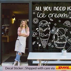Beautiful Ice-cream Lettering Vinyl Signage on Window and Wall Shop ...
