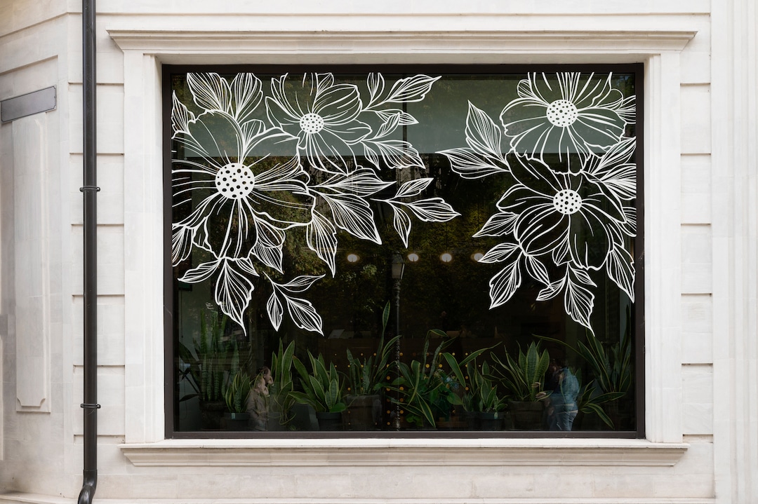 Vintage Flower Line-art Window and Wall Decal, Magnolia Wall Decal ...