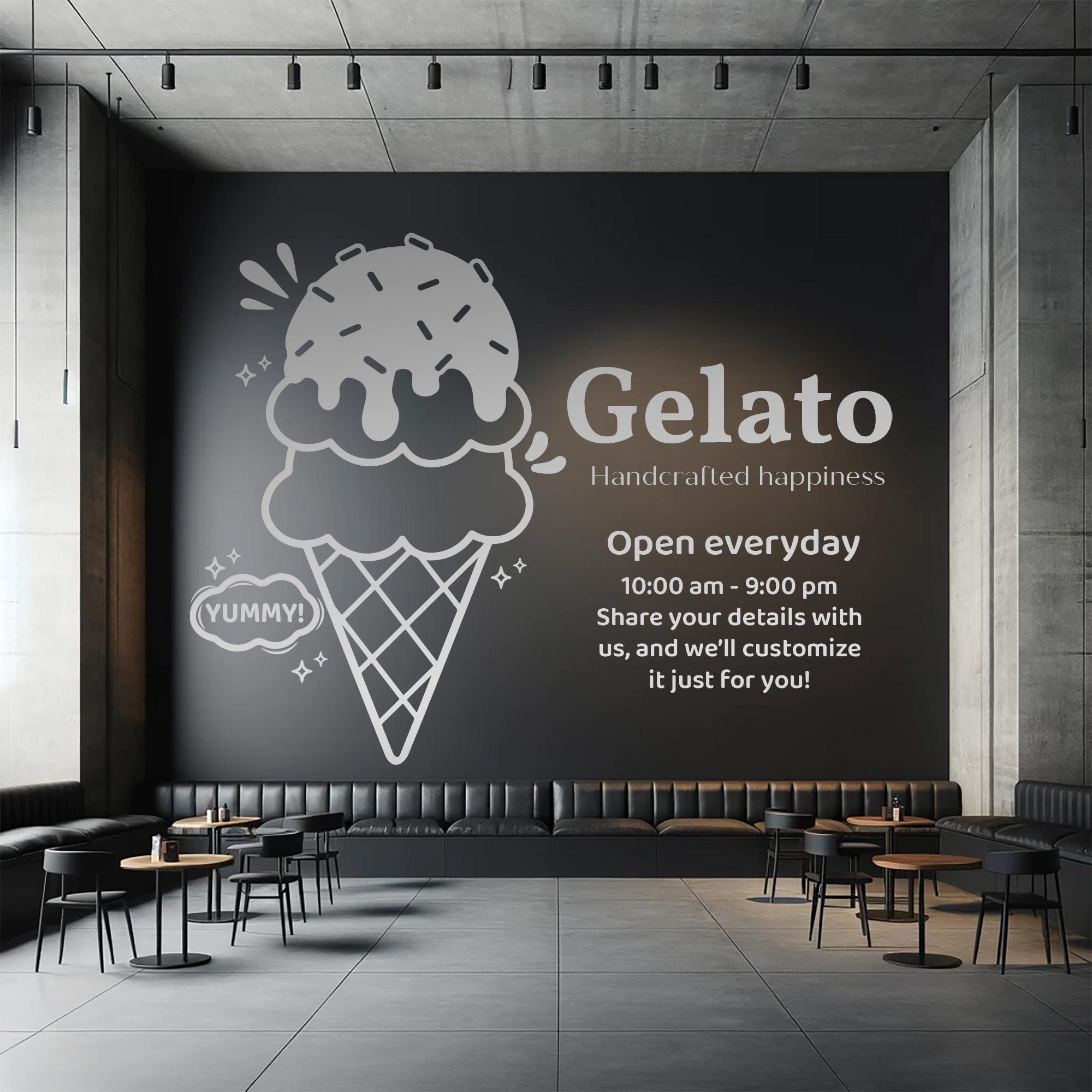 Custom Ice Cream Gelato Business Logo Decal for Window Wall Display ...