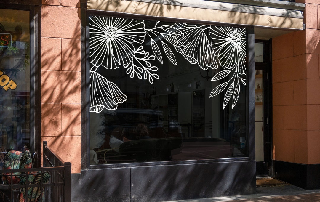 Large Flower Wreath Decal for Shop Window Display, Flower Outline ...