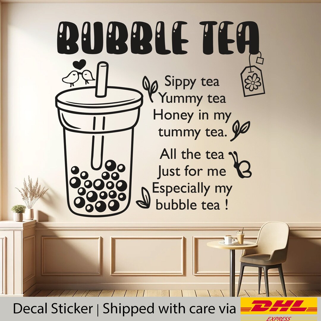 Adorable Boba Tea Quote Wall Window Decal Cafes and Shop Decor, Custom ...