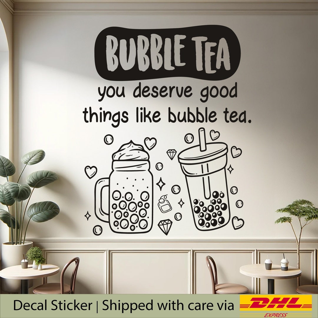 Chic Bubble Tea Wall Decal - Business Vinyl Sticker - Customizable ...