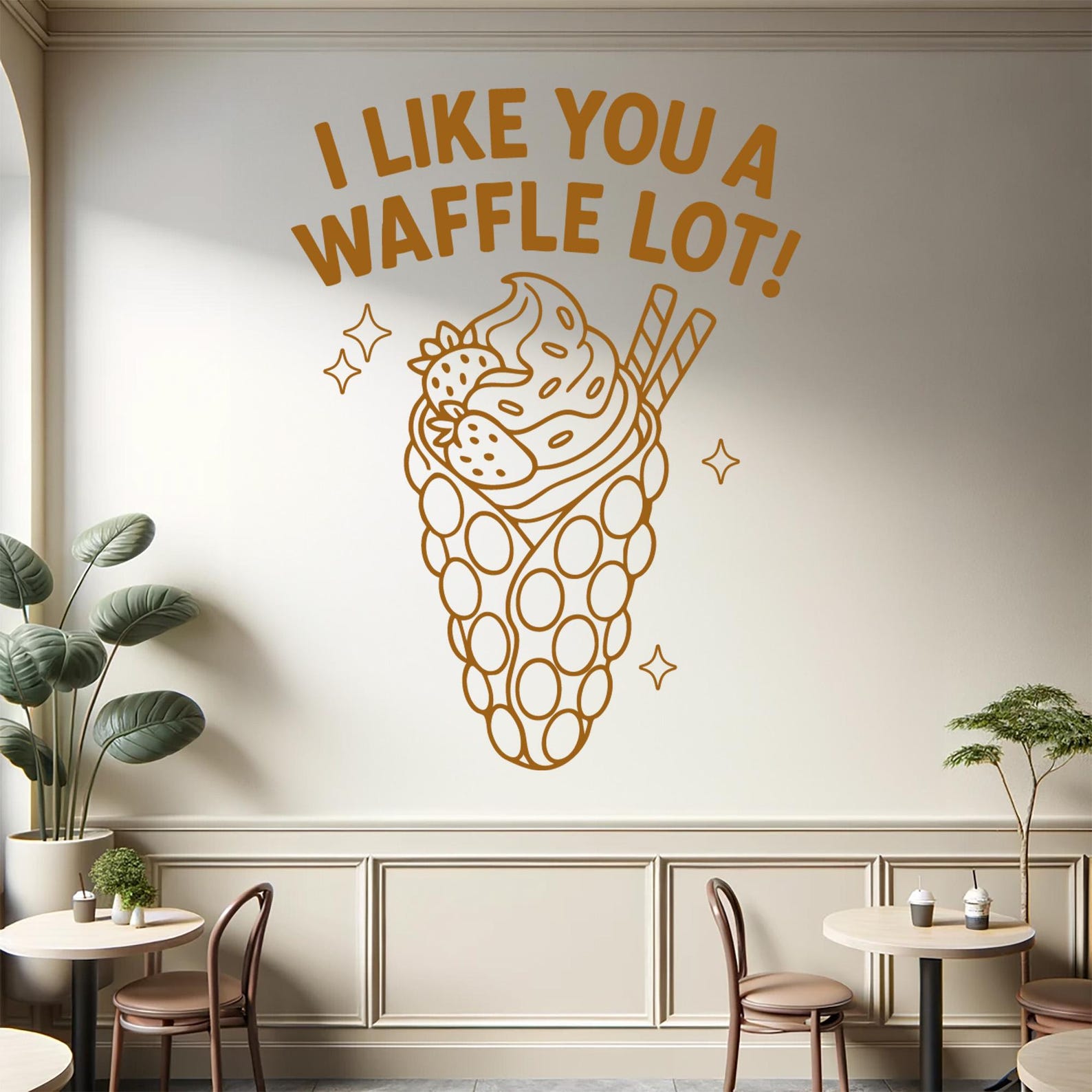 Custom Bubble Waffle Cone Logo Decal, Waffle Wrap Window Sticker, Cafe ...