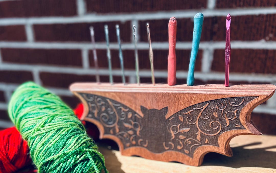 Bat, Crochet Hook Holder, Crochet, Hooks, Wood Hook Holder, Crochet ...