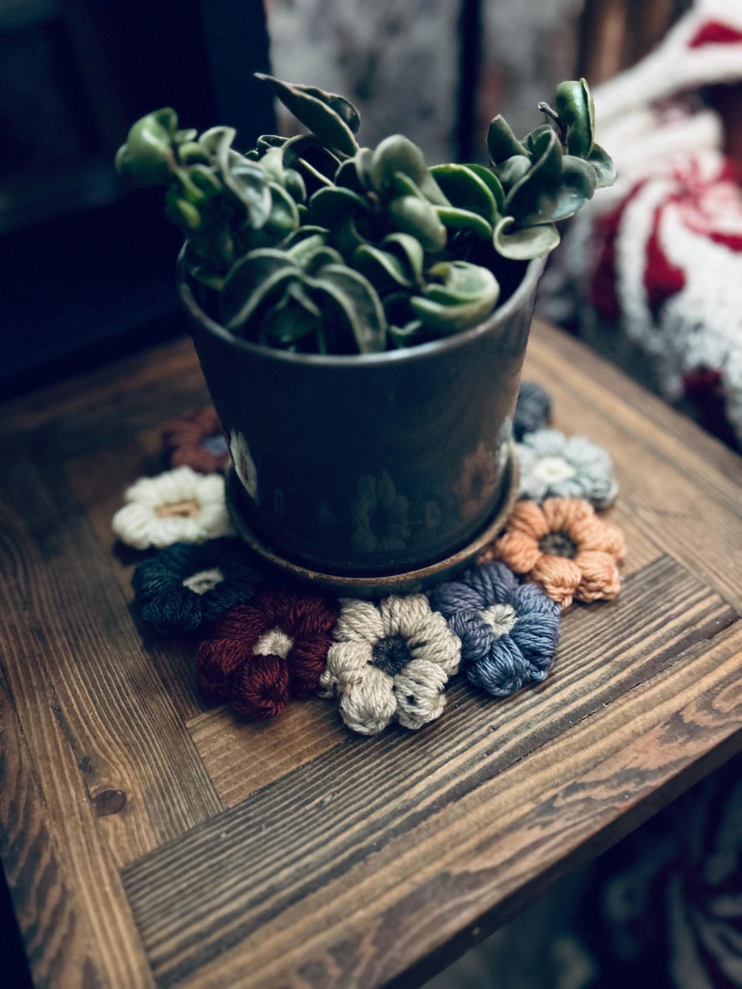 Floral Crochet Plant Coaster, Plant Accessories, Plant Decor, Table ...