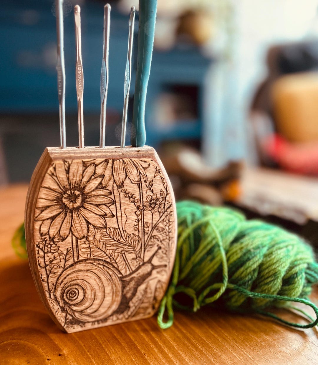 Snail Crochet Hook Holder, Crochet, Hooks, Wood Hook Holder, Crochet ...