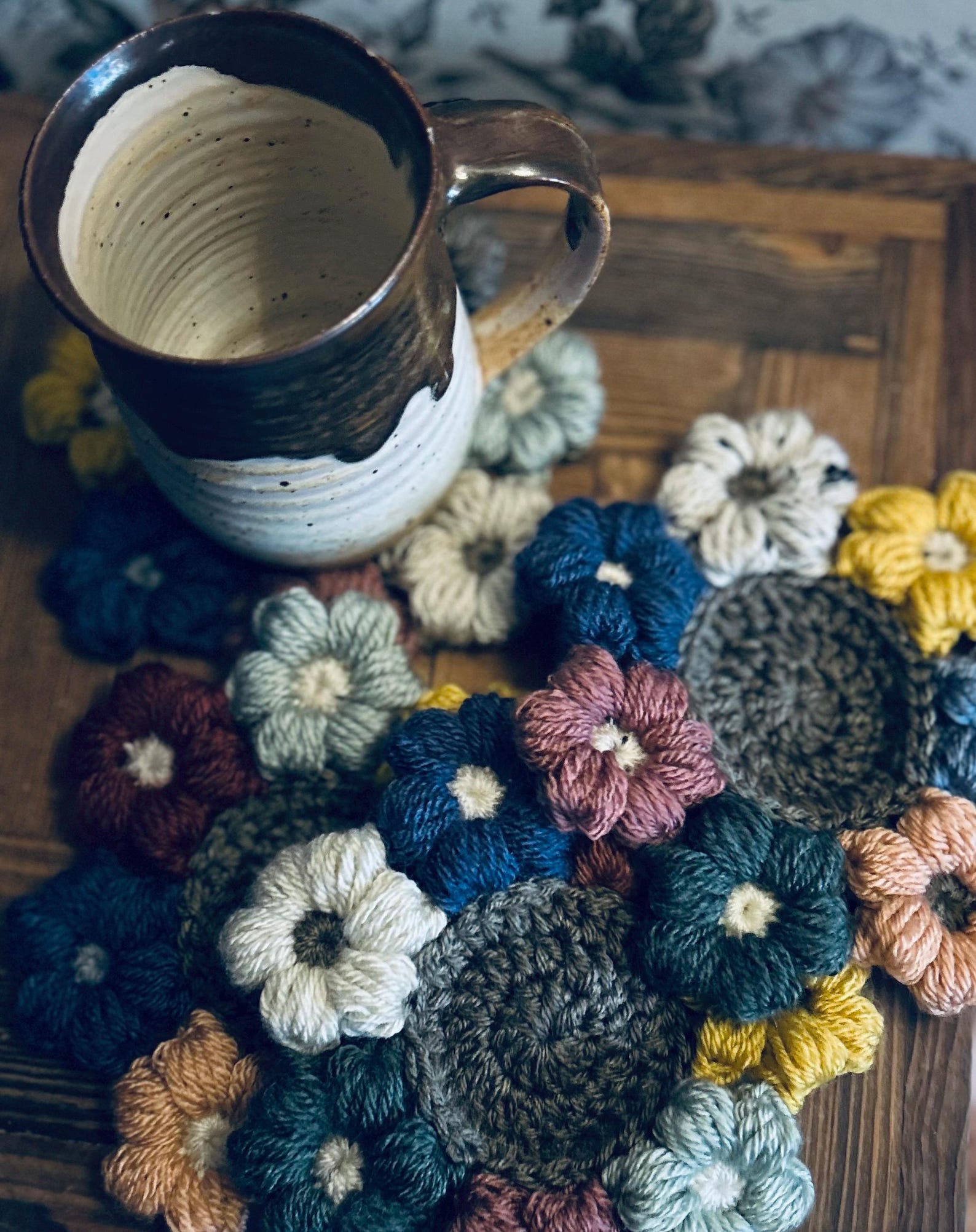 Crochet Flower Puff Cup Coaster, Crochet, Boho, Cute Decor, Cottagecore ...
