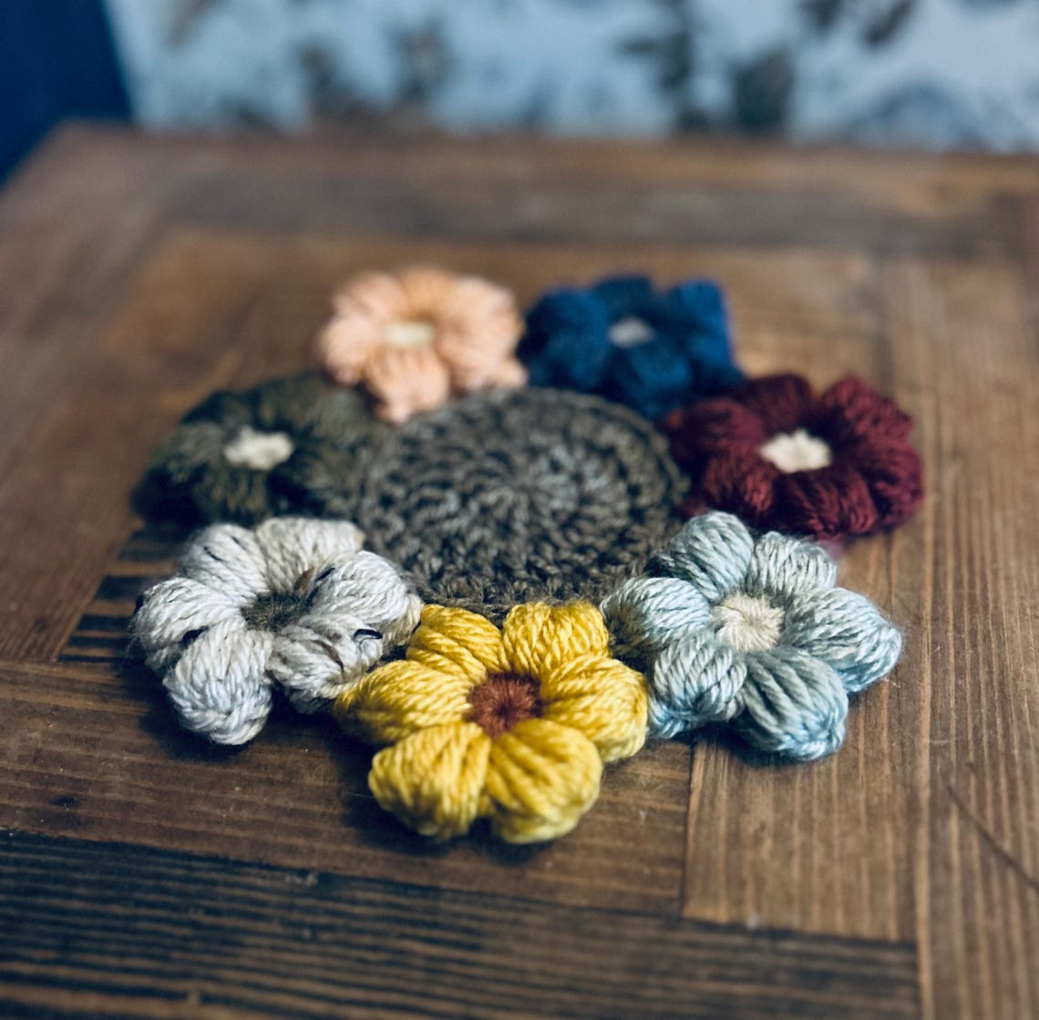 Crochet Flower Puff Cup Coaster, Crochet, Boho, Cute Decor, Cottagecore ...