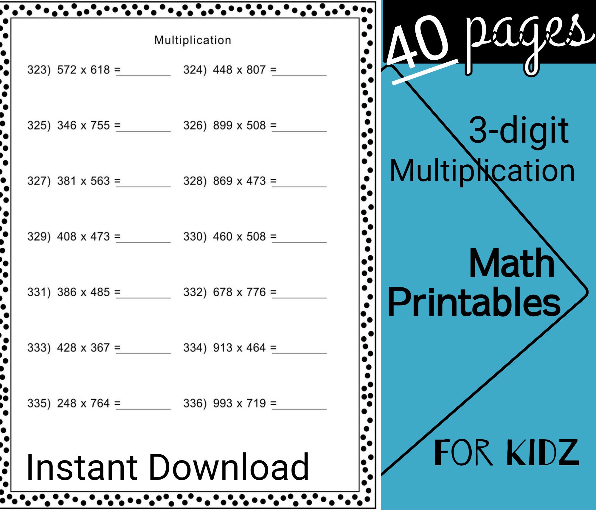 Easy Math Printables for Kids Multiplications With Answers - Etsy