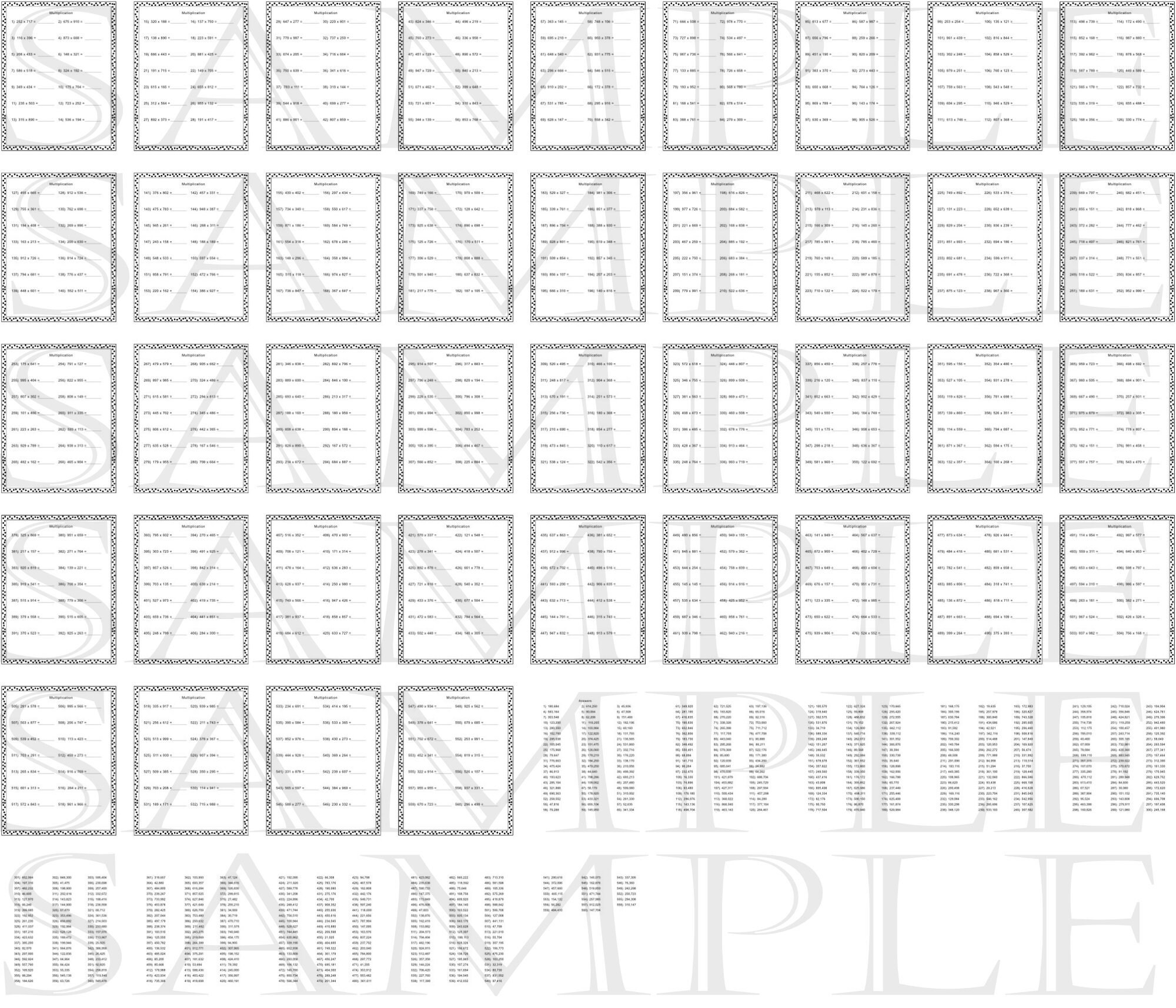 Easy Math Printables for Kids Multiplications With Answers - Etsy