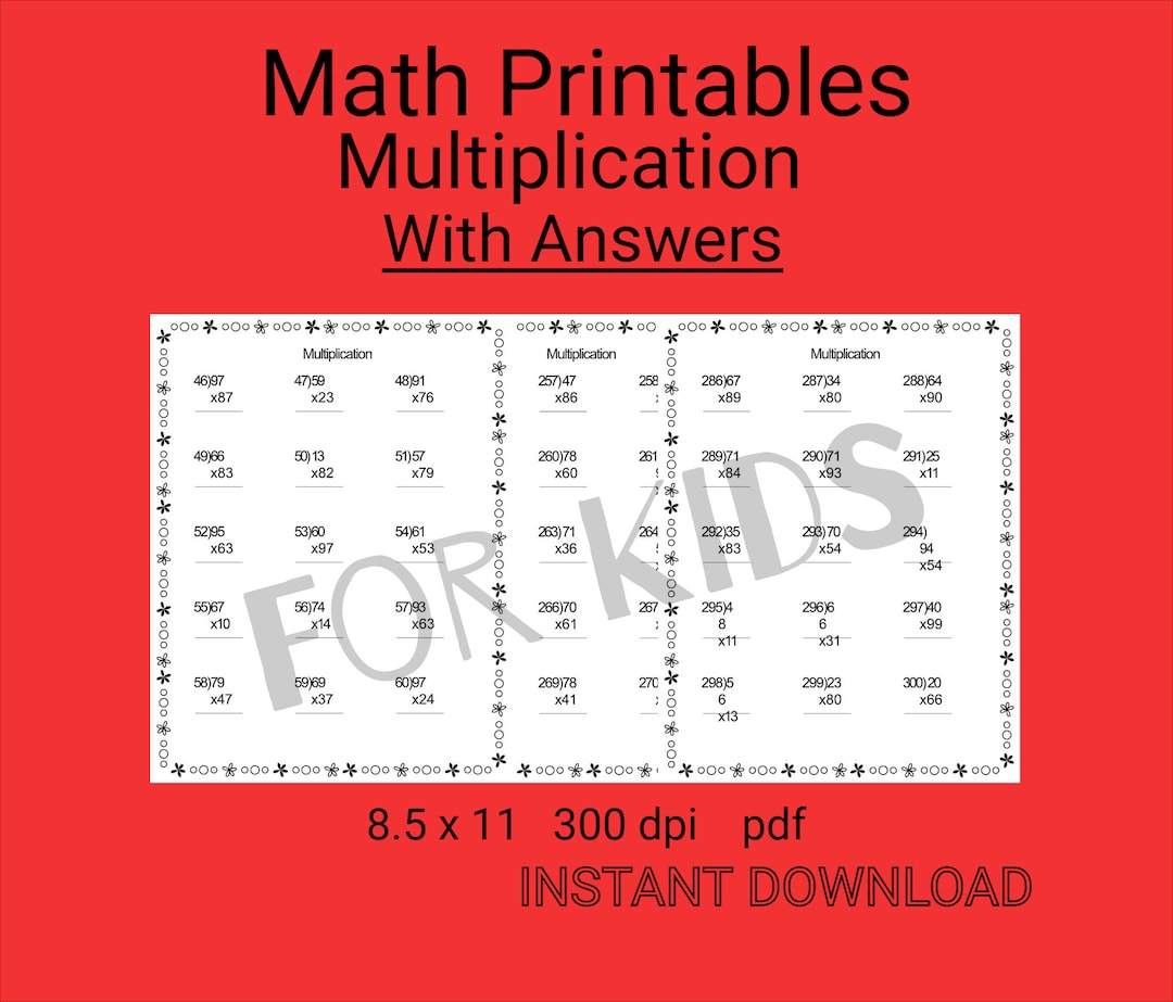 Easy Multiplication Printables, Math Printables for Kids, Instant ...