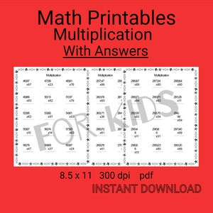 Easy Multiplication Printables Math Printables for Kids - Etsy