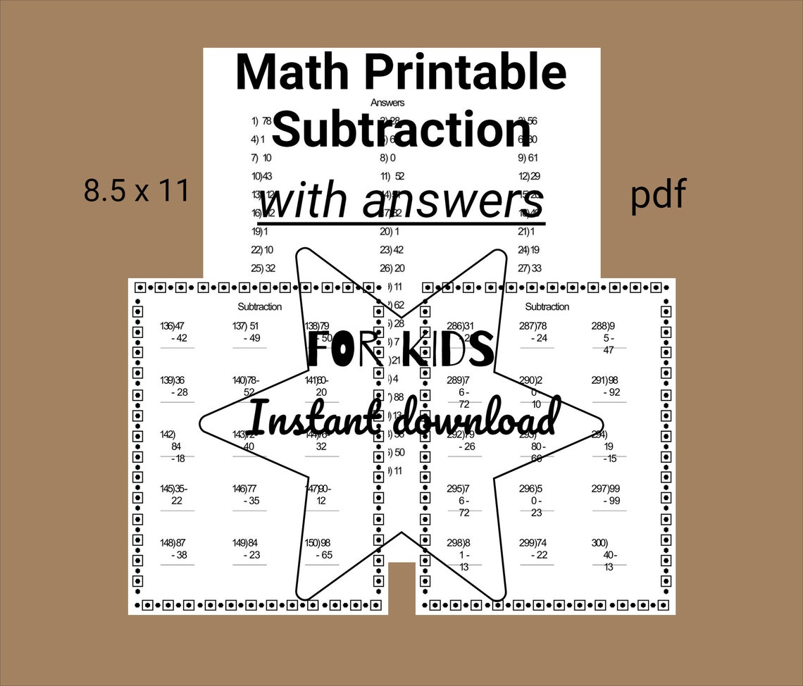 Kids Math Subtraction Printables, Easy Math Activity Sheets, Instant ...