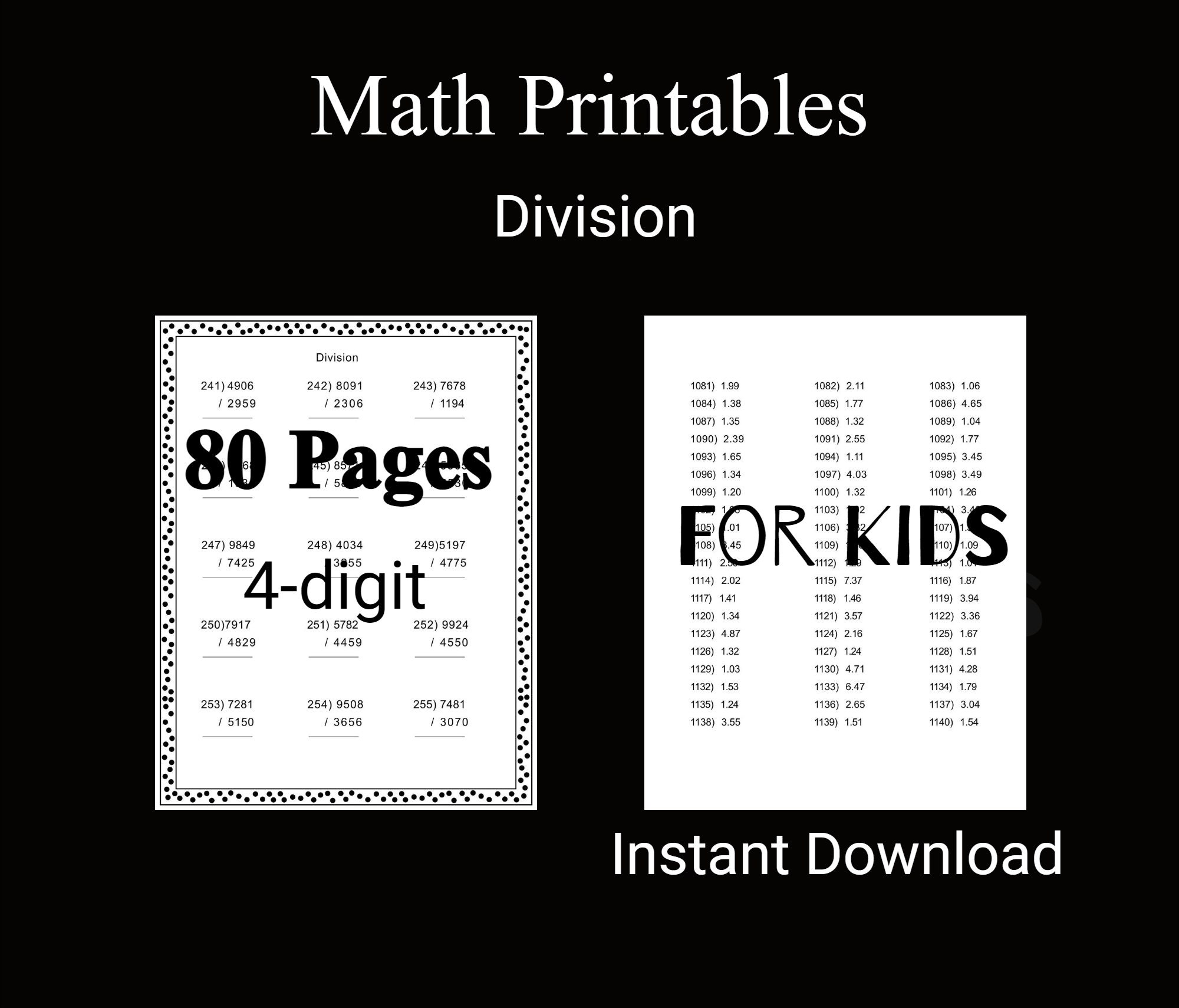 Children Math Worksheets, Instant Download, Division, Divide ...