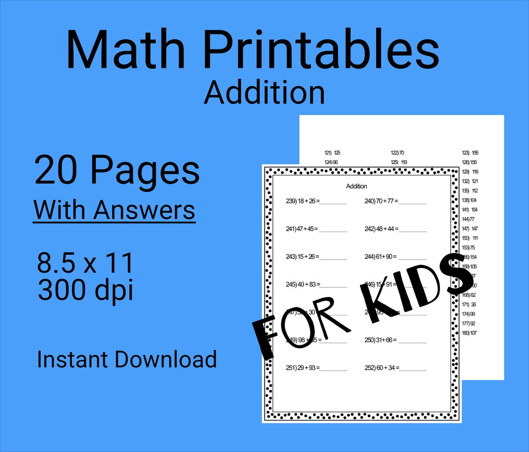 Math Printables, Kids Worksheets, Fun Math Worksheets, Instant Download ...
