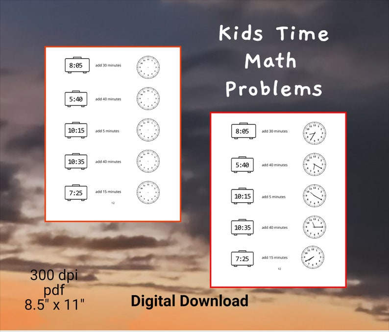 Time Math Worksheets Tell Time Homeschool Printable Instant - Etsy