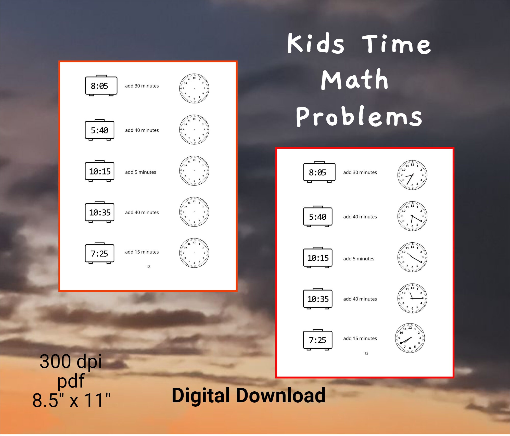 Time Math Worksheets Tell Time Homeschool Printable Instant - Etsy