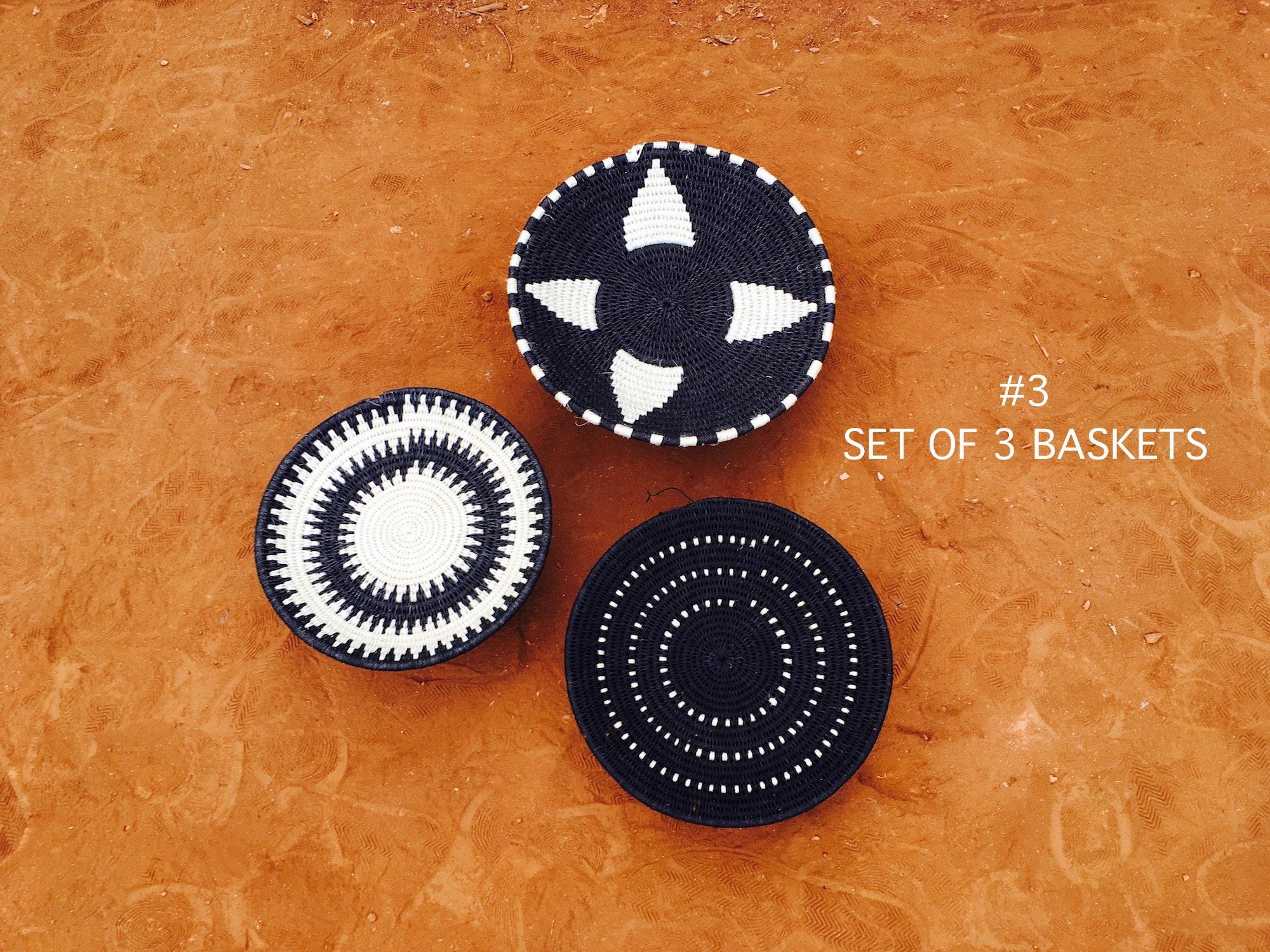 Set of 3 Black African Bowl Baskets – Lengisa Wall Baskets | Sisal ...