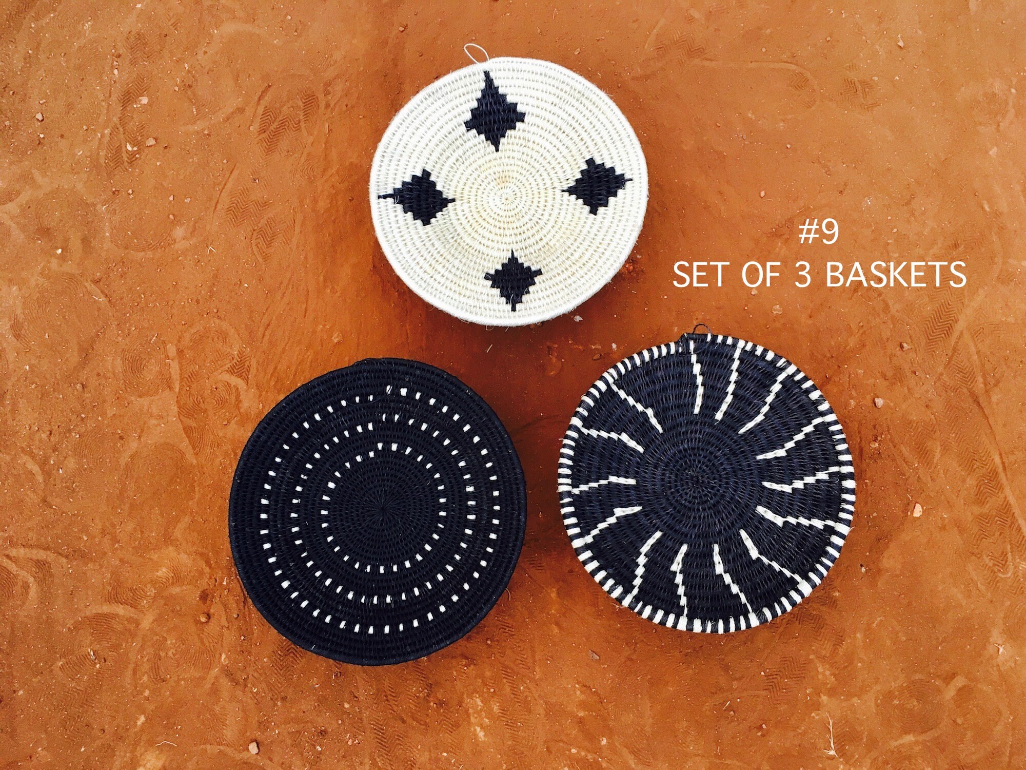 Set of 3 Black African Bowl Baskets Lengisa Wall Baskets Sisal Woven ...