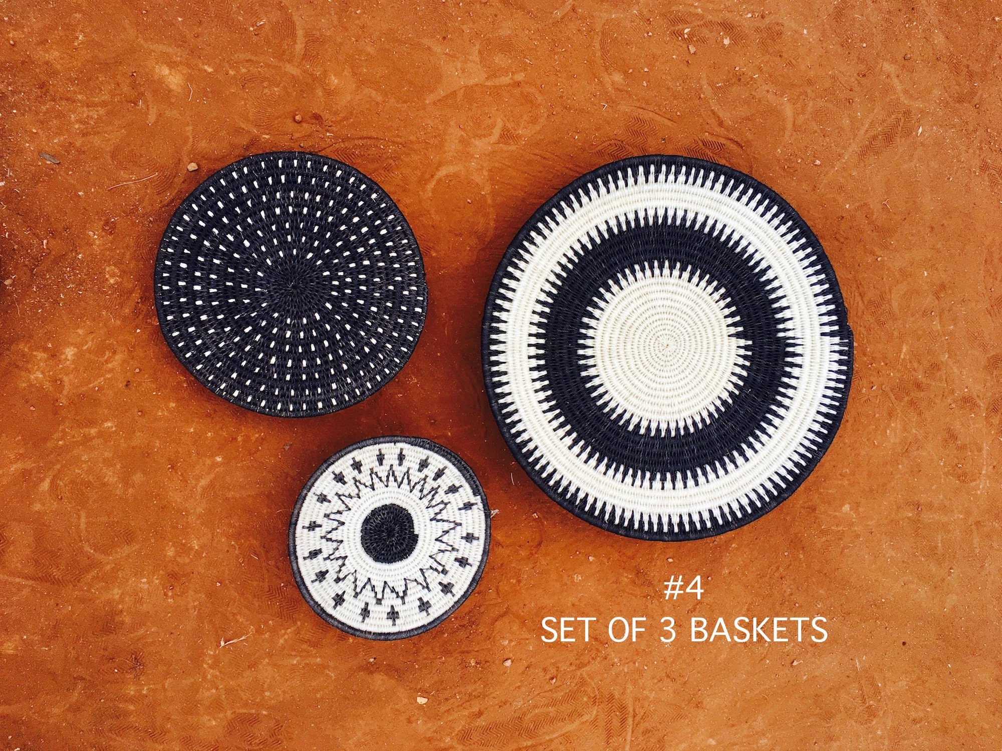 Set of 3 Black African Bowl Baskets Lengisa Wall Baskets Sisal Woven ...