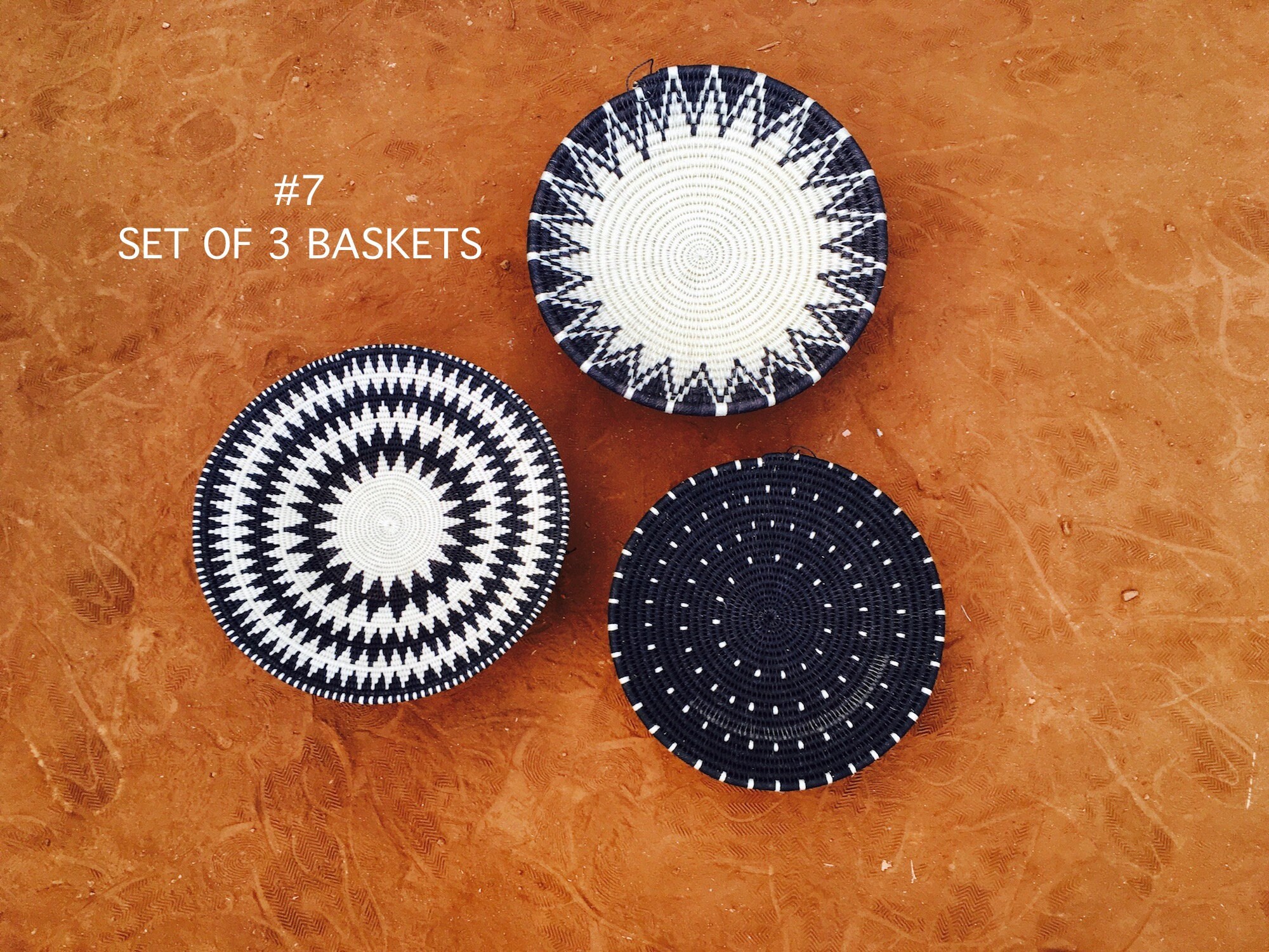 Set of 3 Black African Bowl Baskets Lengisa Wall Baskets Sisal Woven ...