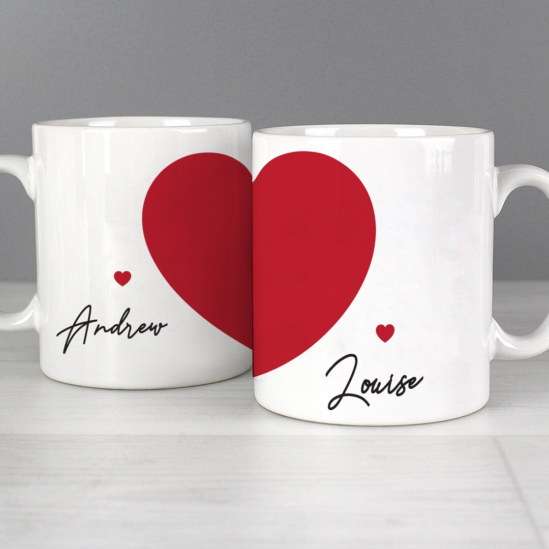 Personalised Two Hearts Mug Set Anniversary Gift Gift for Her Gift for ...