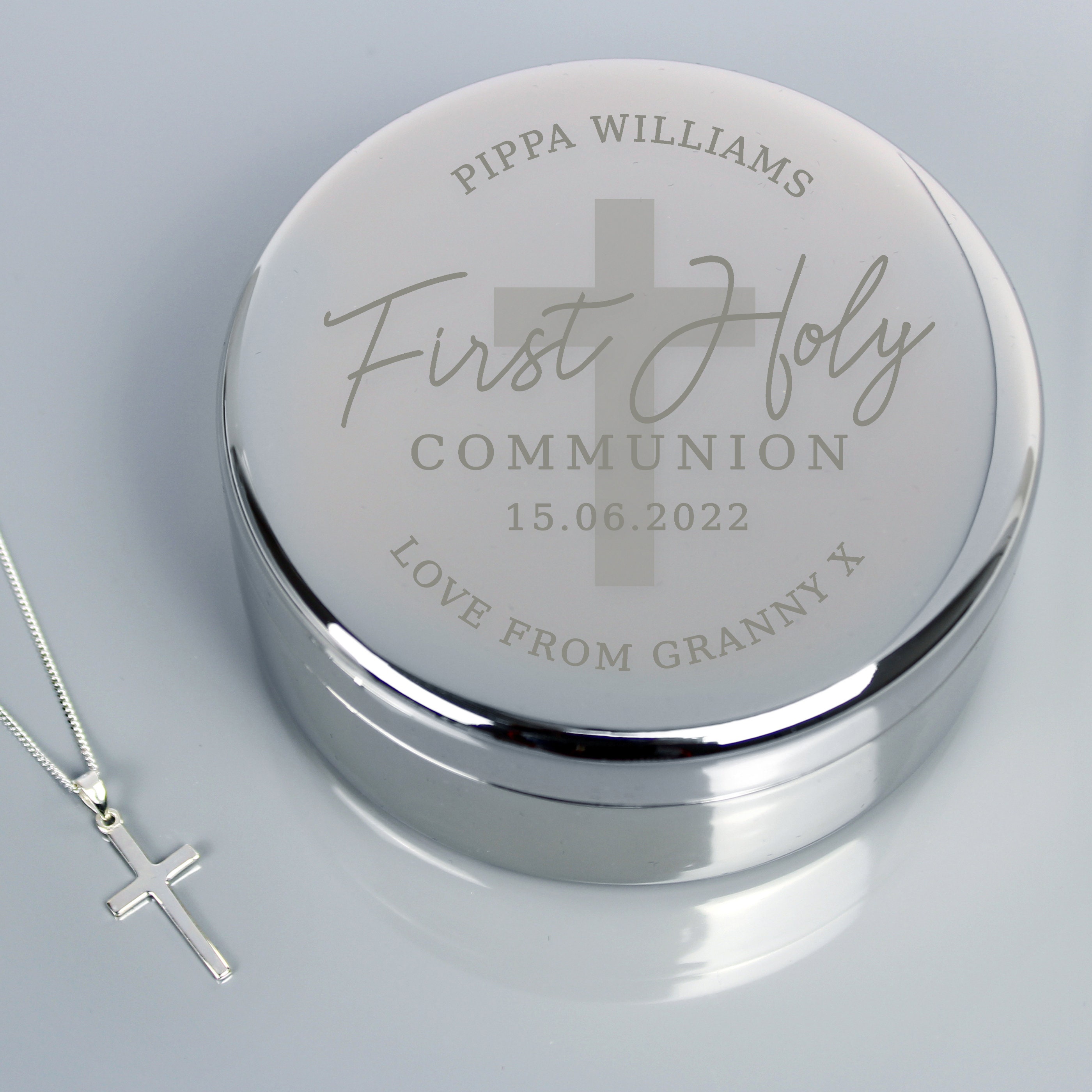 Personalised First Holy Communion Round Trinket Box & Cross - Etsy UK