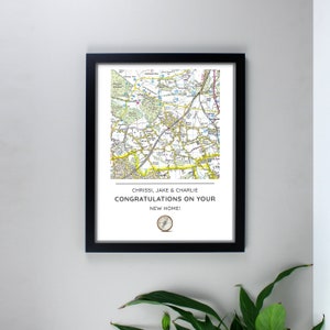 Personalised Present Day Map Compass Black Framed Print | Gift for Him ...